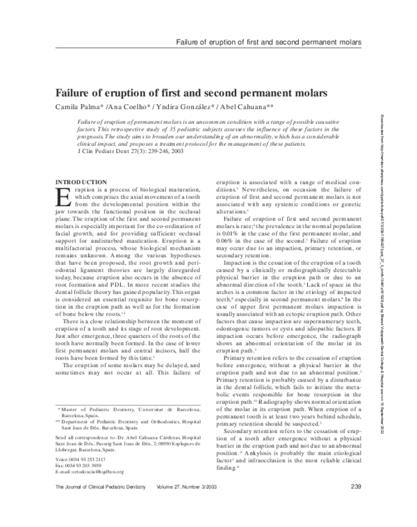 (PDF) Failure of eruption of first and second permanent molars