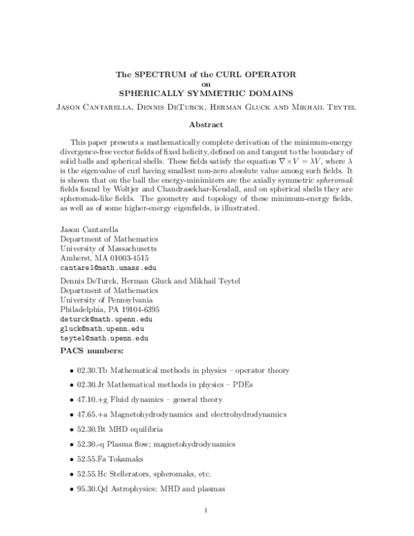 Pdf The Spectrum Of The Curl Operator On Spherically Symmetric Domains