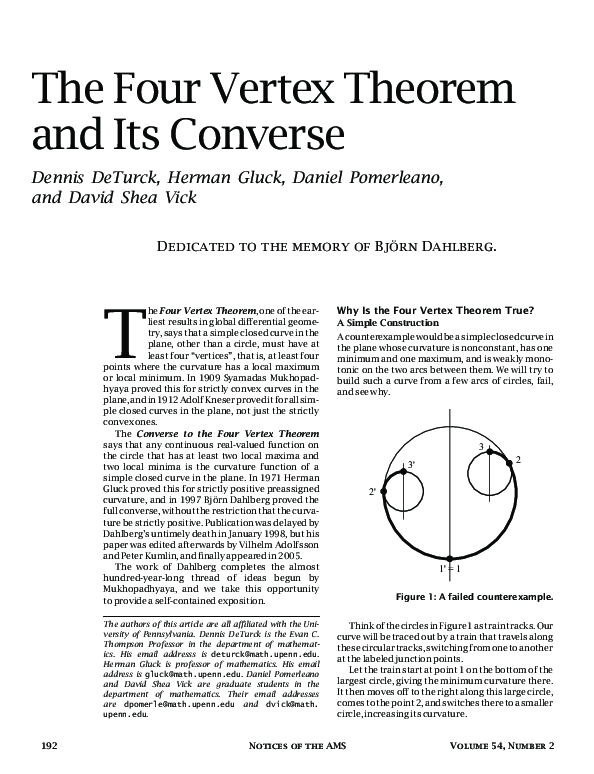 (PDF) The four vertex theorem and its converse