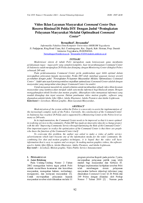 (PDF) Video Iklan Layanan Masyarakat Command Center Dan Reserse Riminal ...