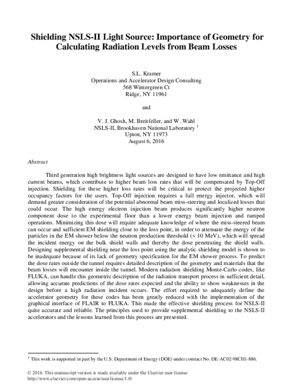 Pdf Shielding Nsls Ii Light Source Importance Of Geometry For Calculating Radiation Levels