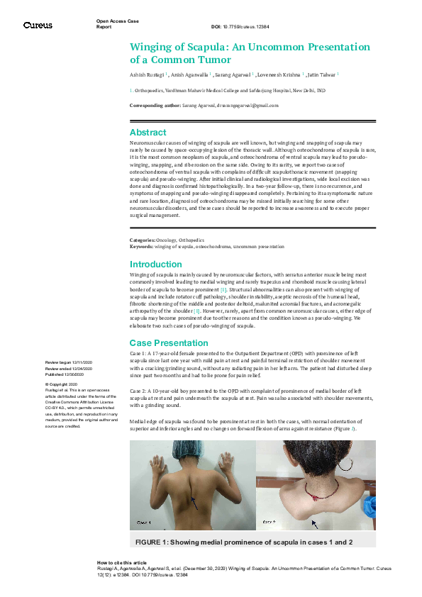 (PDF) Winging of Scapula: An Uncommon Presentation of a Common Tumor