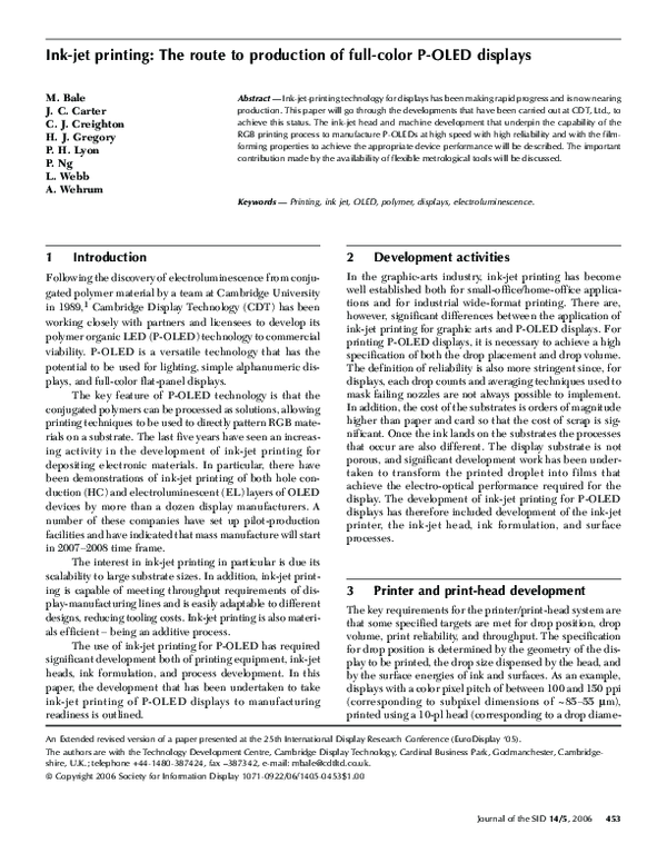 (PDF) Ink-jet printing: The route to production of full-color P-OLED ...