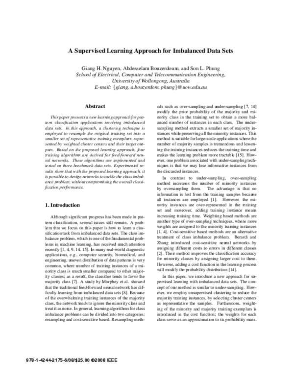 (PDF) A supervised learning approach for imbalanced data sets