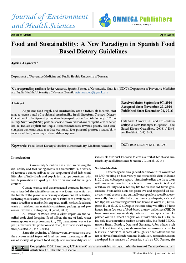 (PDF) Food and Sustainability: A New Paradigm in Spanish Food Based ...