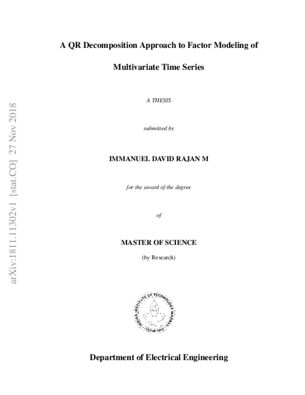(PDF) A QR Decomposition Approach to Factor Modelling: A Thesis Report