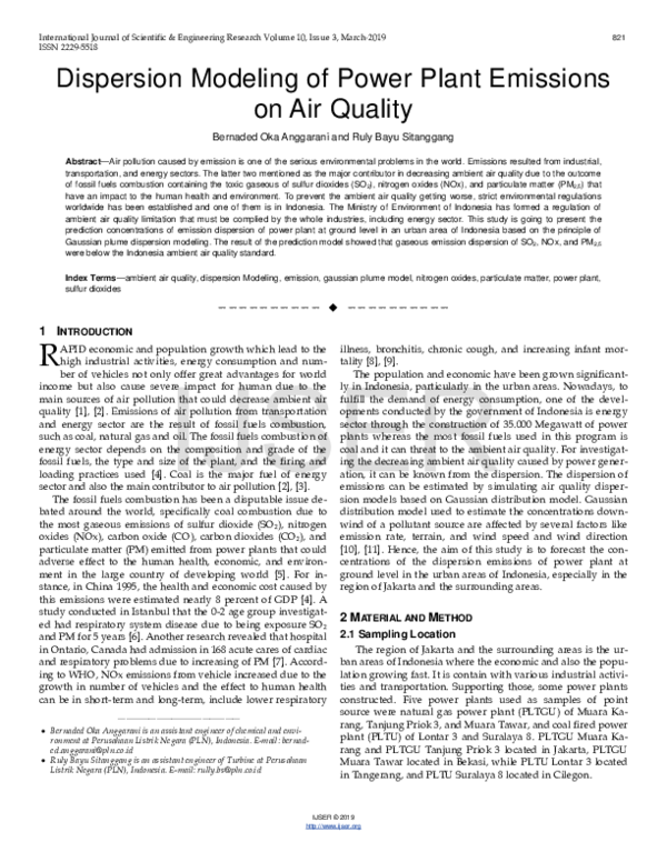(PDF) Dispersion Modeling of Power Plant Emissions on Air Quality