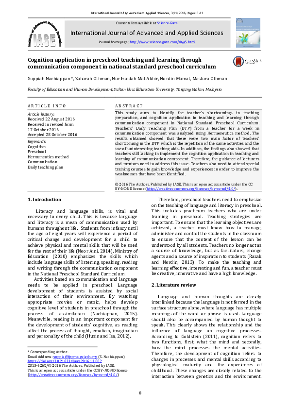 (PDF) Cognition application in preschool teaching and learning through communication component ...
