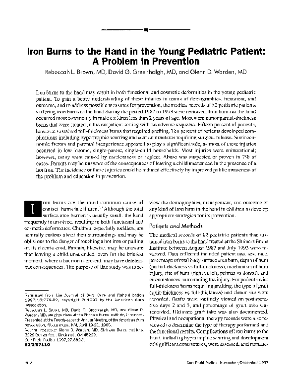 (PDF) Iron Burns to the Hand in the Young Pediatric Patient: A Problem ...
