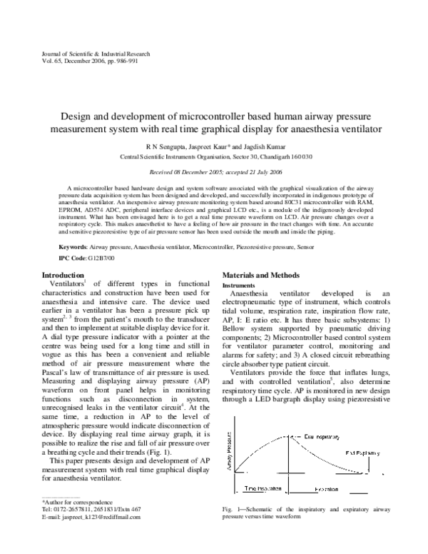 (PDF) Design and development of microcontroller based human airway pressure measurement system ...