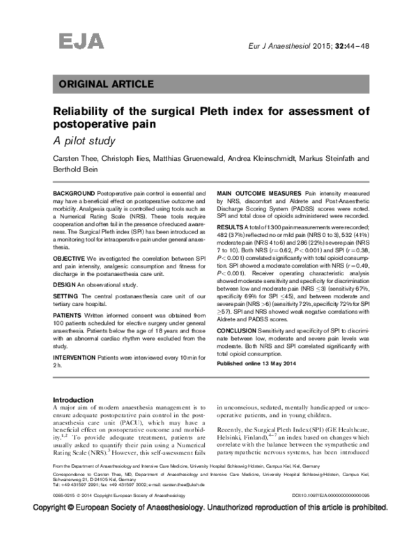 (PDF) Reliability of the surgical Pleth index for assessment of ...