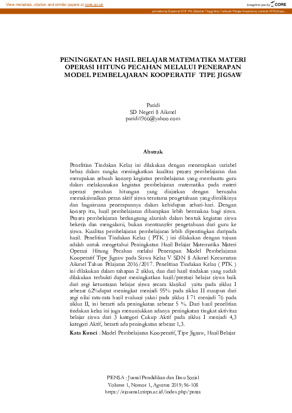 (PDF) Peningkatan Hasil Belajar Matematika Materi Operasi Hitung Pecahan melalui Penerapan Model ...