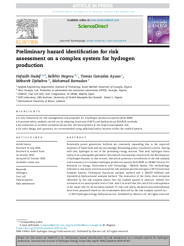 (PDF) Preliminary hazard identification for risk assessment on a complex system for hydrogen ...