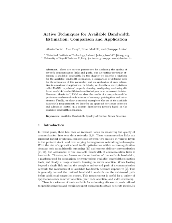 Pdf Active Techniques For Available Bandwidth Estimation Comparison