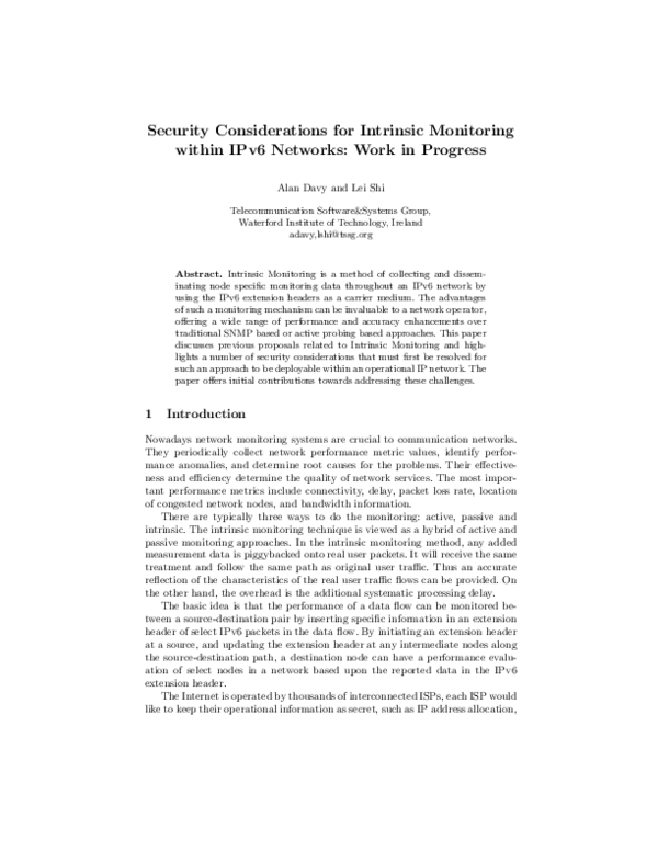 (PDF) Security Considerations for Intrinsic Monitoring within IPv6 ...