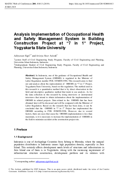 (PDF) Analysis Implementation of Occupational Health and Safety ...
