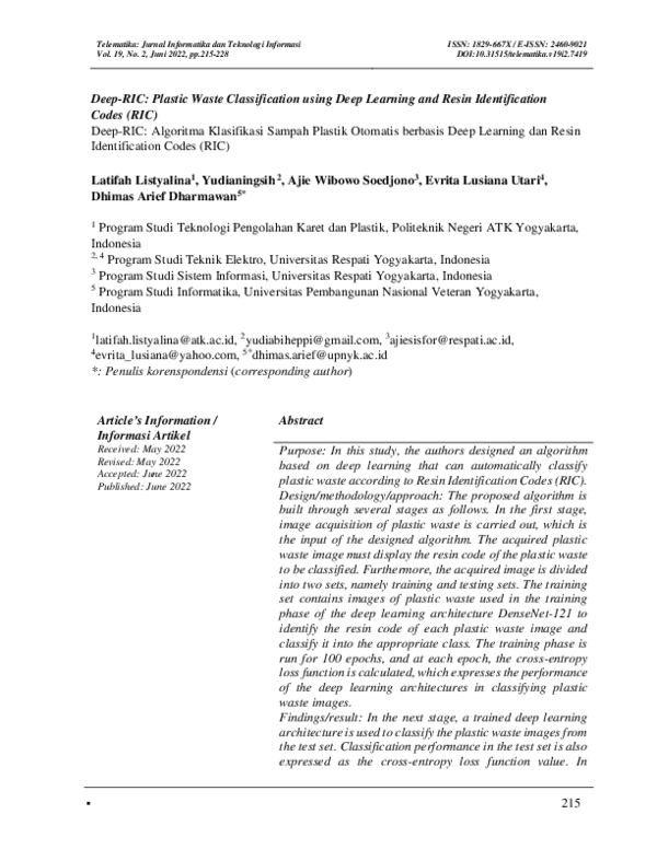 (PDF) Deep-RIC: Plastic Waste Classification using Deep Learning and Resin Identification Codes ...