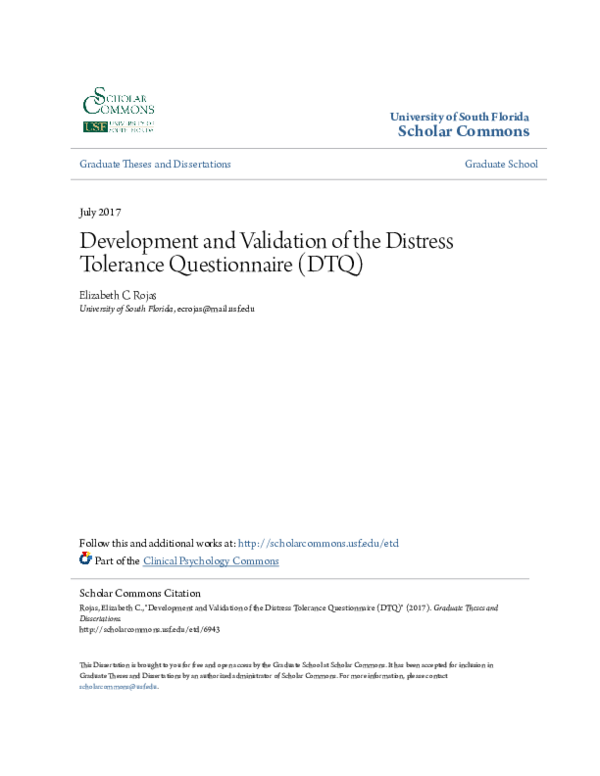 (PDF) Development and Validation of the Distress Tolerance ...