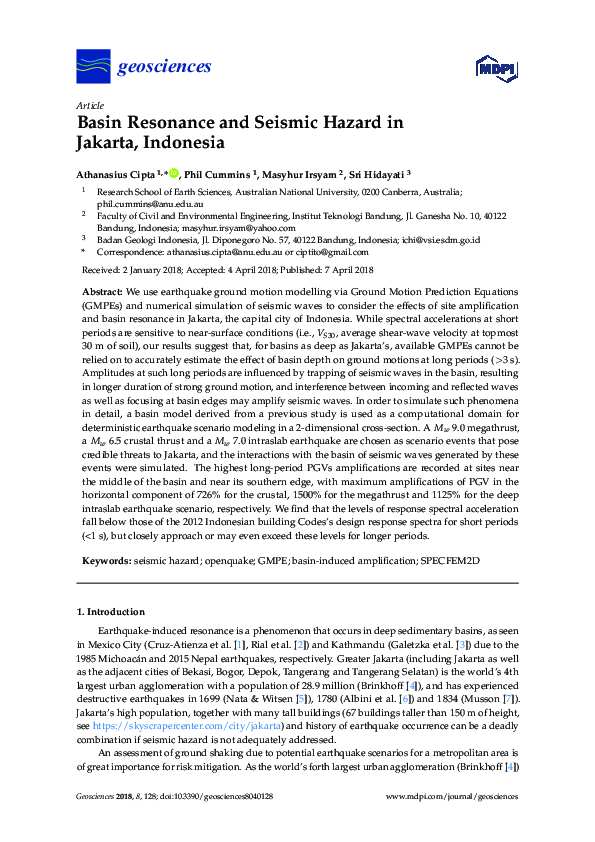 (PDF) Basin Resonance and Seismic Hazard for Jakarta, Indonesia | athanasius cipta - Academia.edu
