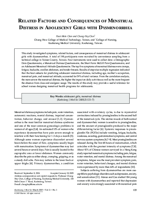 (PDF) Related Factors and Consequences of Menstrual Distress in ...
