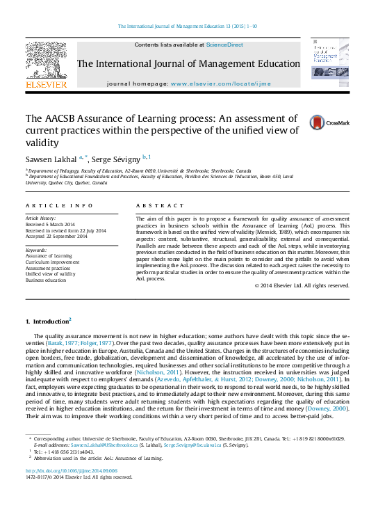 (PDF) The AACSB Assurance of Learning process: An assessment of current ...