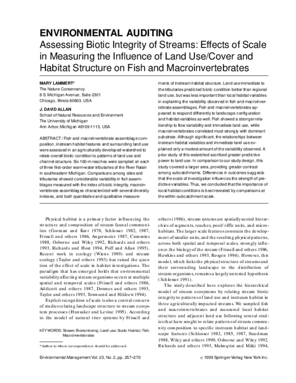 (PDF) ENVIRONMENTAL AUDITING: Assessing Biotic Integrity of Streams ...