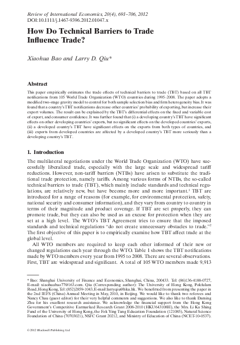 (PDF) How Do Technical Barriers to Trade Influence Trade?