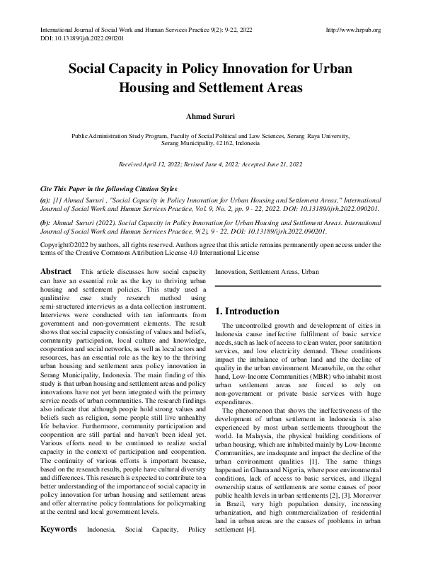 (PDF) Social Capacity in Policy Innovation for Urban Housing and ...