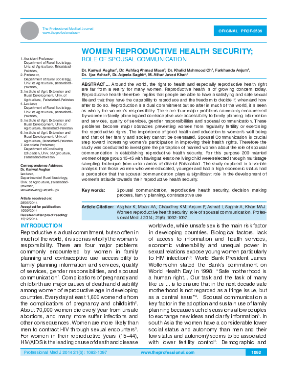 (PDF) Women Reproductive Health Security