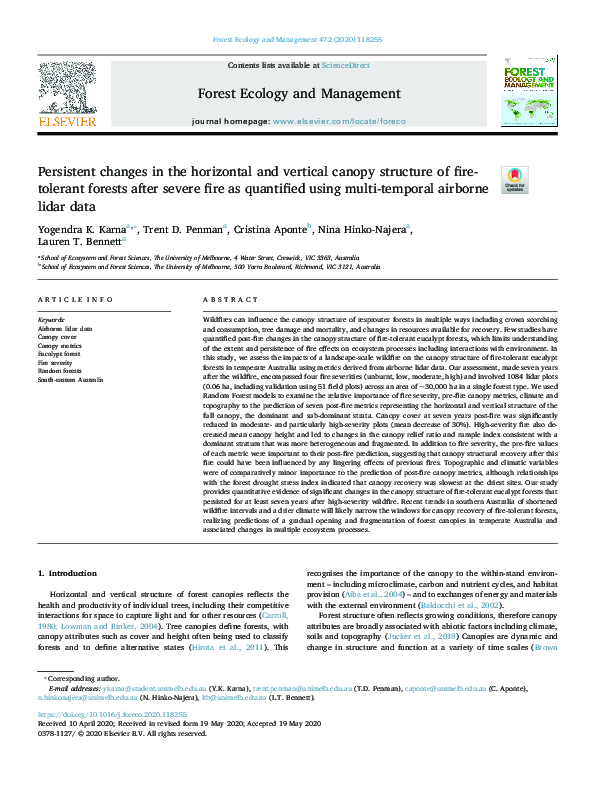 (PDF) Persistent changes in the horizontal and vertical canopy structure of fire-tolerant ...