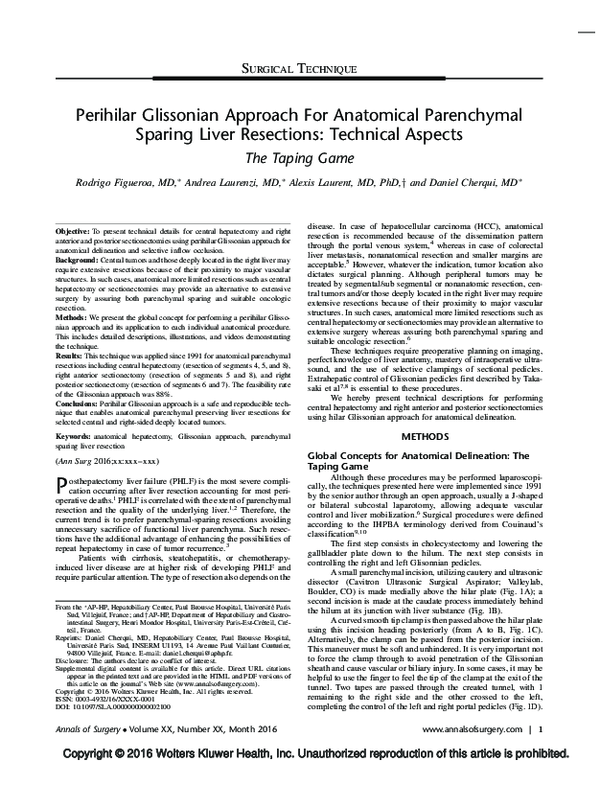 Pdf Perihilar Glissonian Approach For Anatomical Parenchymal Sparing Liver Resections