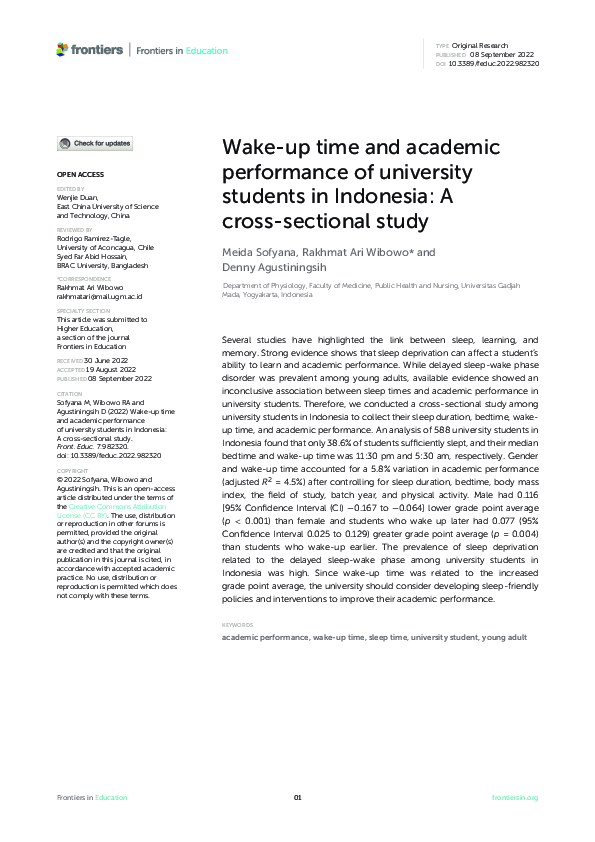 (PDF) Wake-up time and academic performance of university students in ...