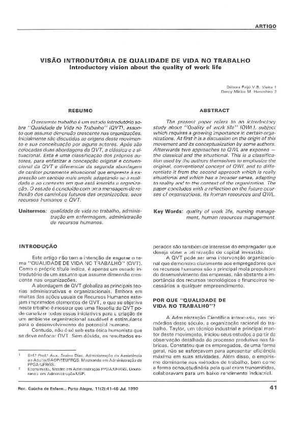 (PDF) Visão introdutória de qualidade de vida no trabalho
