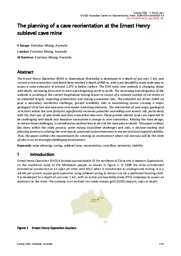 (PDF) The planning of a cave reorientation at the Ernest Henry sublevel ...