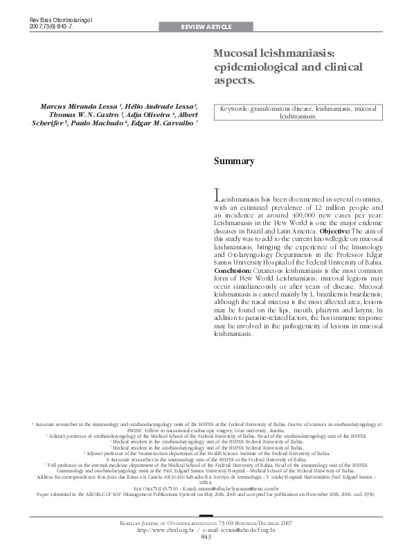 (PDF) Mucosal leishmaniasis: epidemiological and clinical aspects