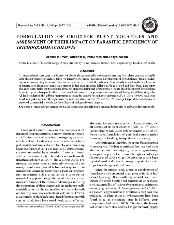 (PDF) Formulation of Crucifer Plant Volatiles and Assessment of Their ...