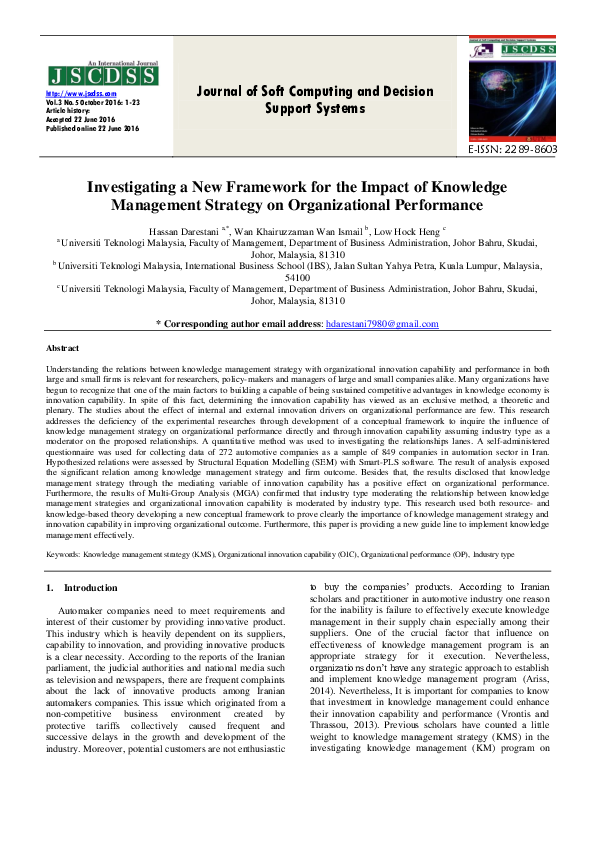 (PDF) Investigating a New Framework for the Impact of Knowledge Management Strategy on ...