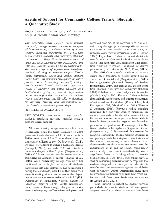 (PDF) Agents of Support for Community College Transfer Students: A ...