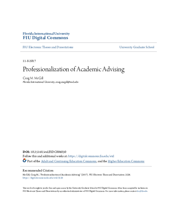 (PDF) The Professionalization of Academic Advising