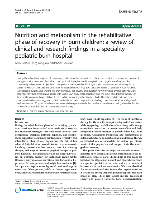 (PDF) Nutrition and metabolism in the rehabilitative phase of recovery ...