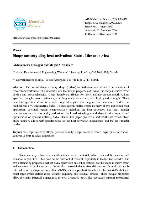 (PDF) Shape memory alloy heat activation: State of the art review