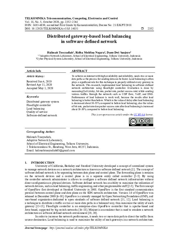 (PDF) Distributed gateway-based load balancing in software defined network