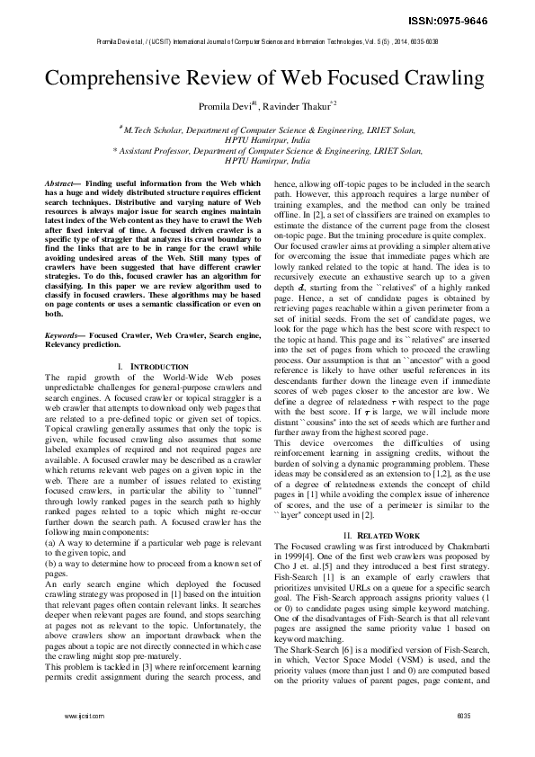 (PDF) Comprehensive Review of Web Focused Crawling