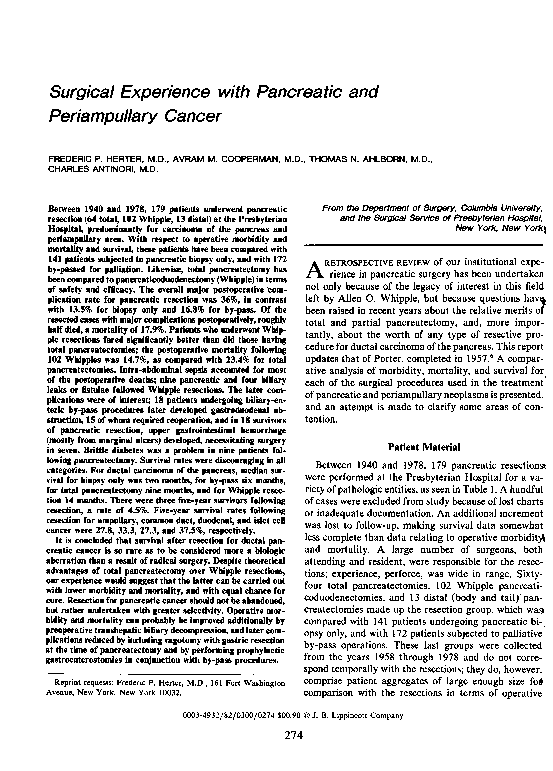 (PDF) Surgical Experience with Pancreatic and Periampullary Cancer