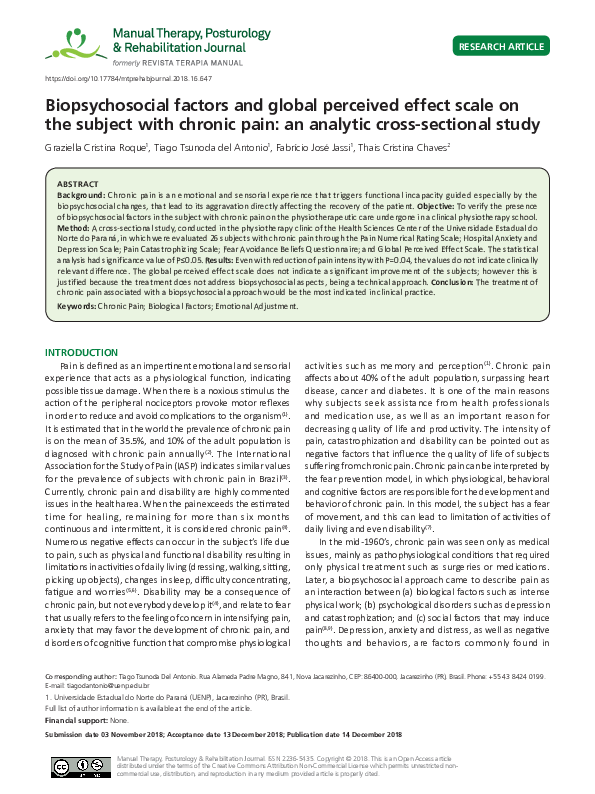 (PDF) Biopsychosocial factors and global perceived effect scale on the ...