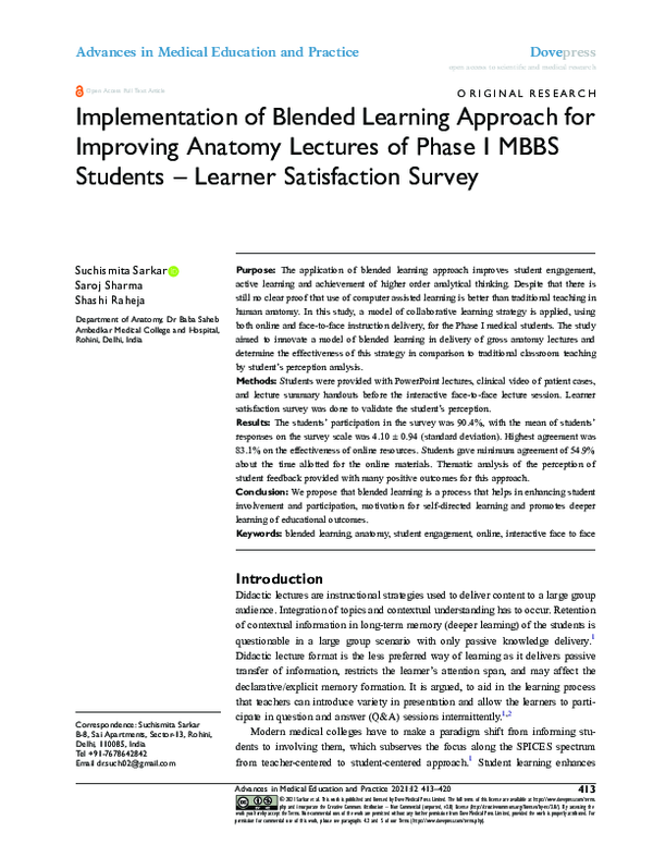 (PDF) Implementation of Blended Learning Approach for Improving Anatomy Lectures of Phase I MBBS ...