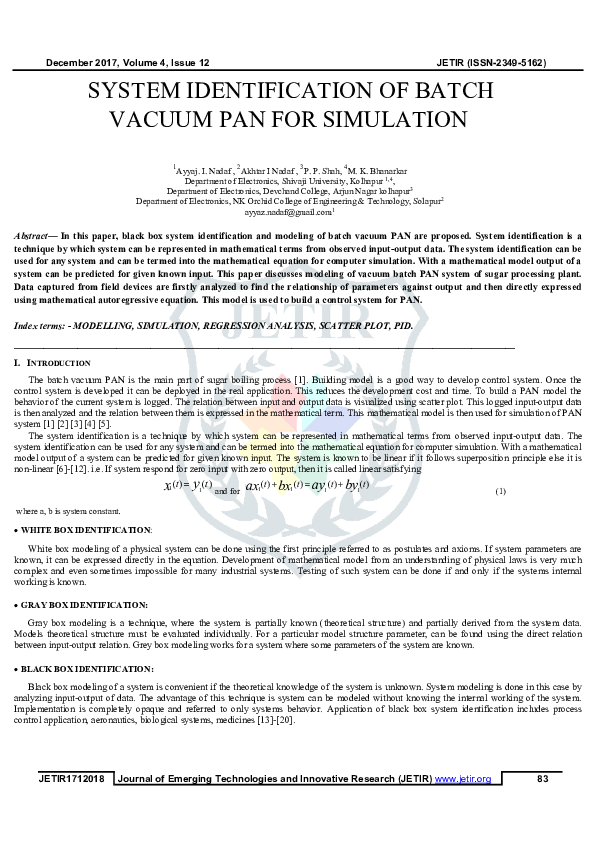 (PDF) System Identification of Batch Vacuum PAN for simulation