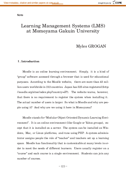(PDF) Learning Management Systems (LMS) at Momoyama Gakuin University