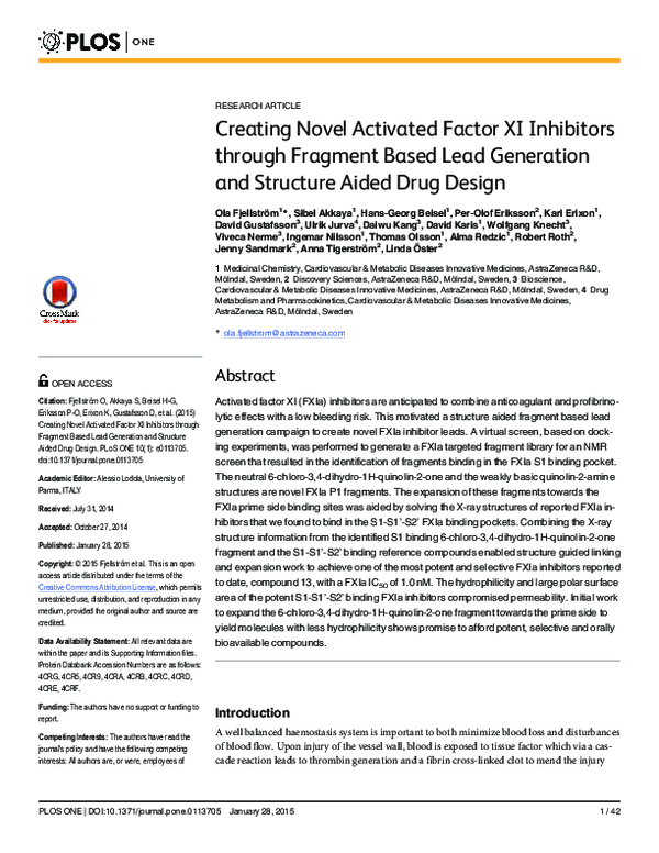 (PDF) Creating Novel Activated Factor XI Inhibitors through Fragment ...