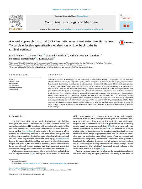 (PDF) A novel approach to spinal 3-D kinematic assessment using inertial sensors: Towards ...